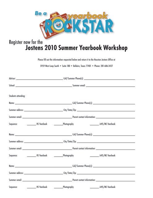Jostens Workshop Registration Form - Houston, TX