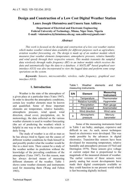 Design and Construction of a Low Cost Digital Weather ... - AU Journal