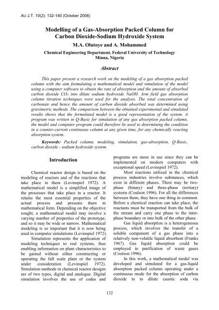 Modeling of a Gas-Absorption Packed Column for - AU Journal