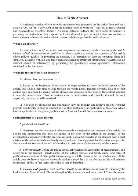 How to Write Abstract - AU Journal