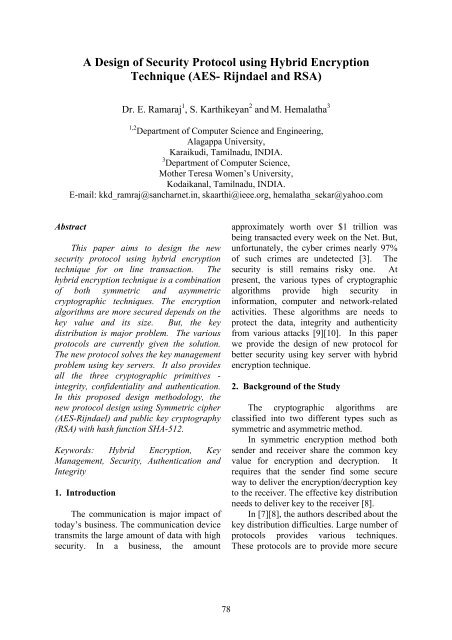 A Design of Security Protocol using Hybrid Encryption ... - AU Journal