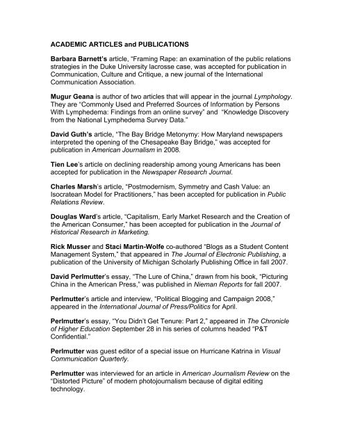 ACADEMIC ARTICLES and PUBLICATIONS Barbara Barnett's article