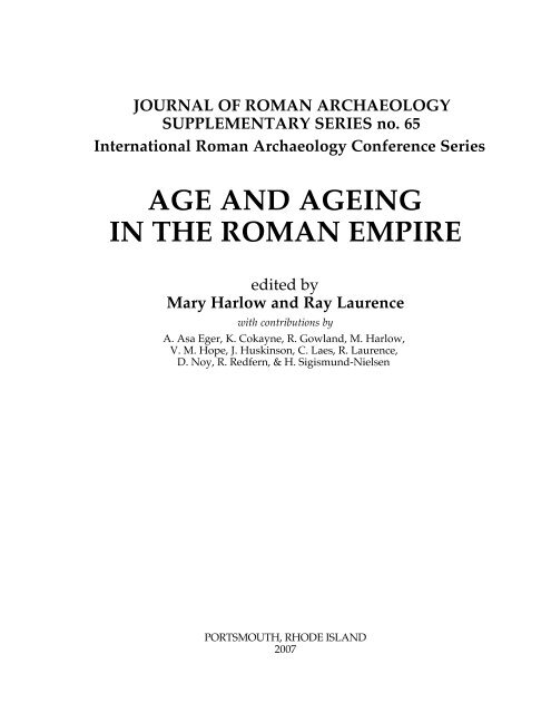 age and ageing in the roman empire - Journal of Roman Archaeology