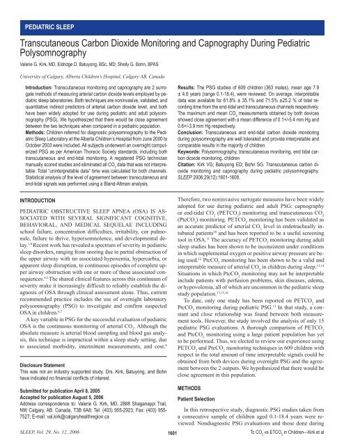 Transcutaneous Carbon Dioxide Monitoring And Capnography Sleep