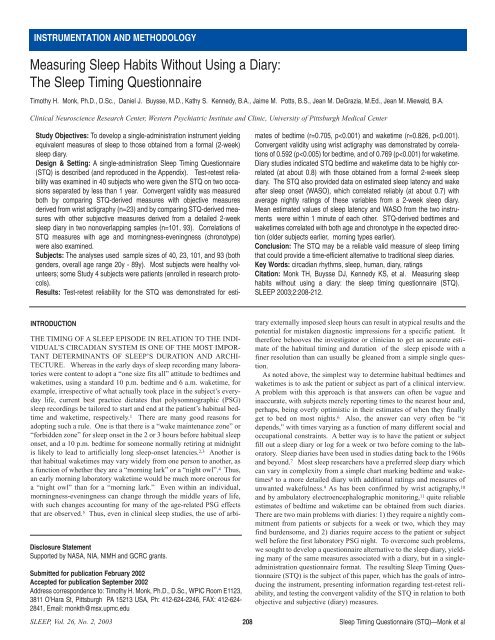 Measuring Sleep Habits Without Using a Diary: The Sleep Timing ...