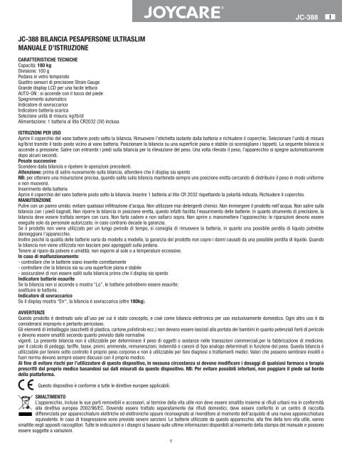 Scarica manuale in pdf - Joycare