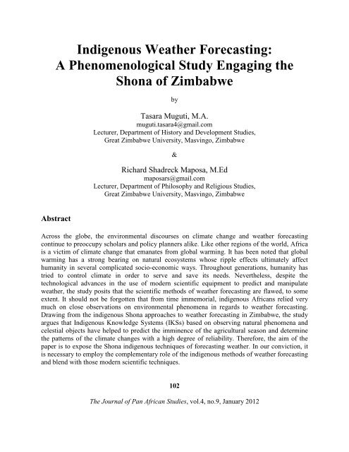Indigenous Weather Forecasting - Journal of Pan African Studies