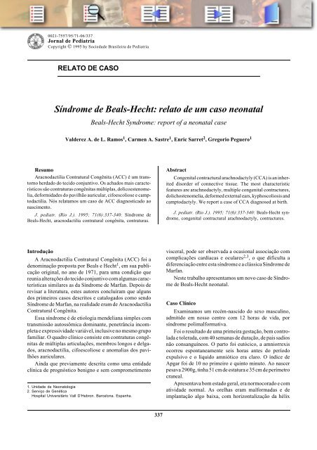 SÃ­ndrome de Beals-Hecht: relato de um caso neonatal - Jornal de ...