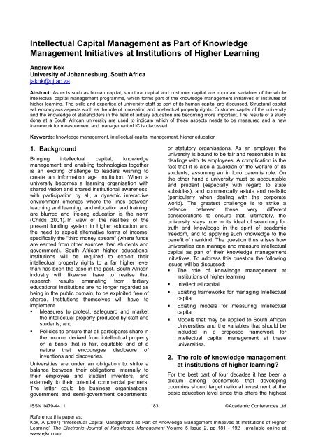 Intellectual Capital Management as Part of Knowledge Management ...