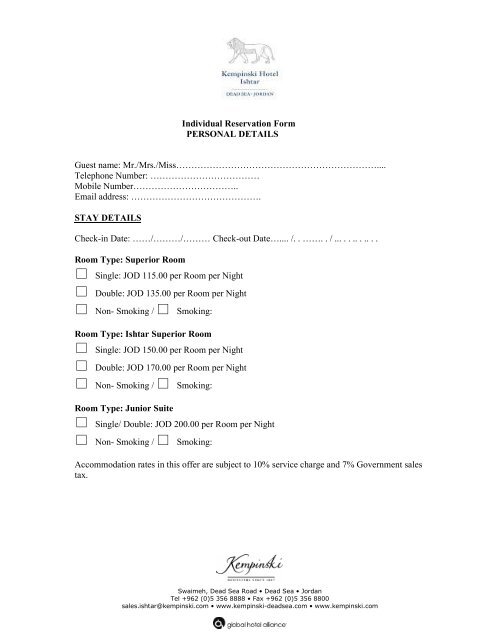 Individual Reservation Form PERSONAL DETAILS Guest name: Mr ...