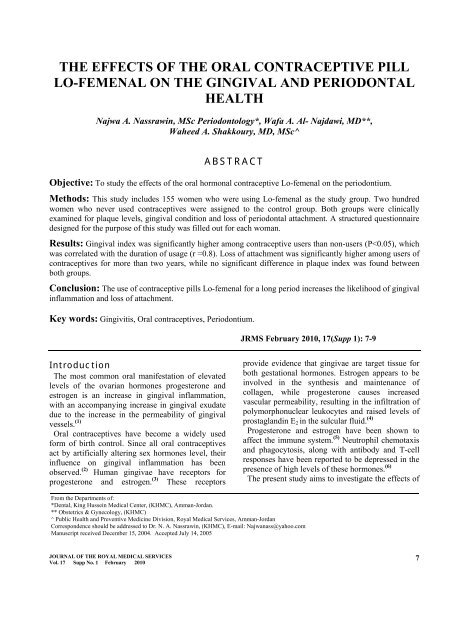The effect of oral contraceptive pills (Lofeminal) on the periodontium
