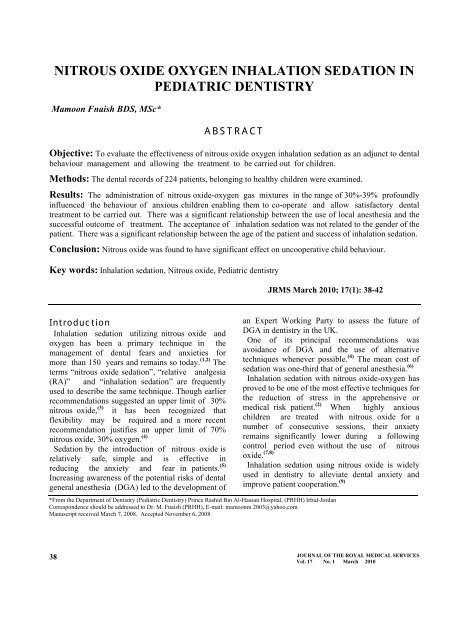 Nitrous Oxide Oxygen Inhalation Sedation in Pediatric Dentistry