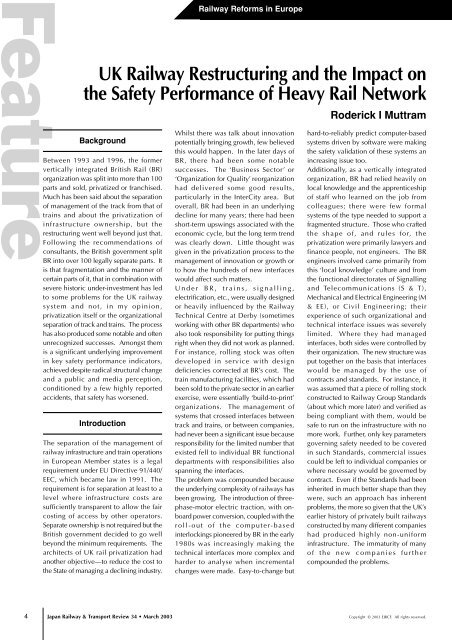 UK Railway Restructuring and the Impact on the Safety ... - JRTR.net