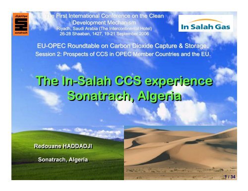 The In-Salah CCS experience Sonatrach, Algeria The In-Salah CCS ...