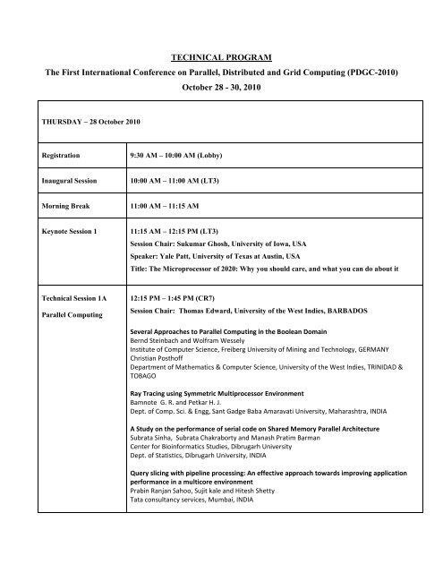 TECHNICAL PROGRAM The First International Conference ... - JUIT