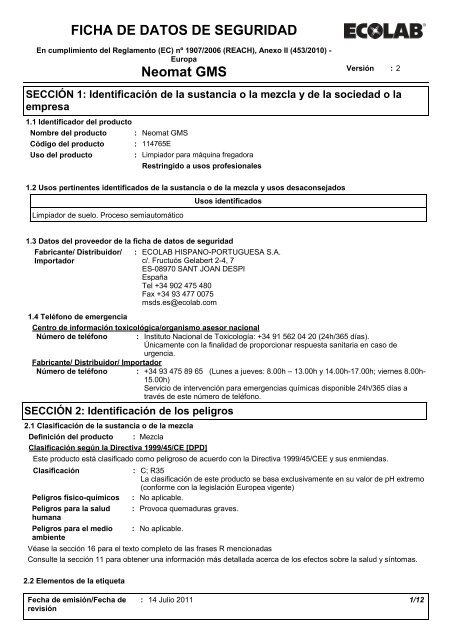 FICHA DE DATOS DE SEGURIDAD Neomat GMS - Jumadi