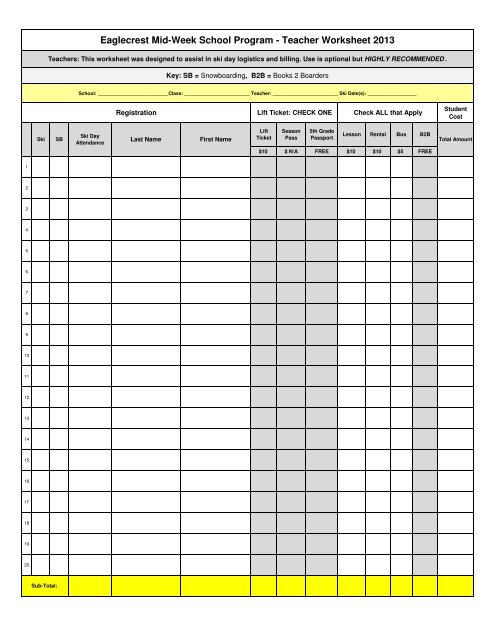 School Group Teacher Worksheet