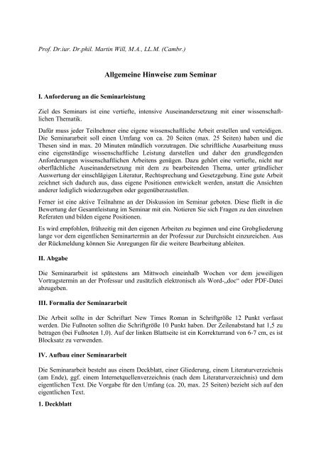 Hinweise zur Erstellung einer Seminararbeit