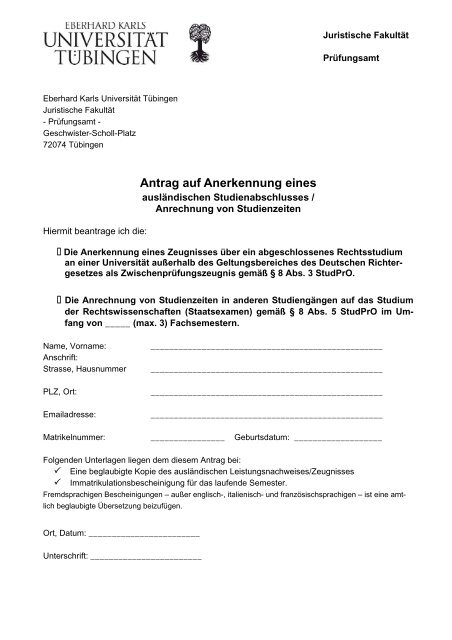 Antrag auf Anerkennung eines auslÃ¤ndischen Studienabschlusses ...