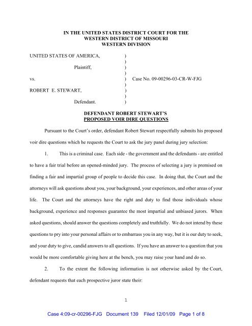 Jury voir dire questions for trial of Robert E. Stewart - Osgood Law ...