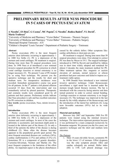preliminary results after nuss procedure in 5 cases of pectus