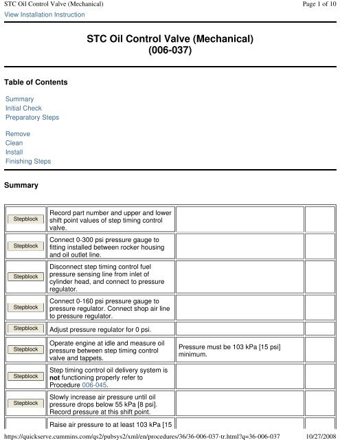 STC Oil Control Valve (Mechanical) (006-037) - JustAnswer