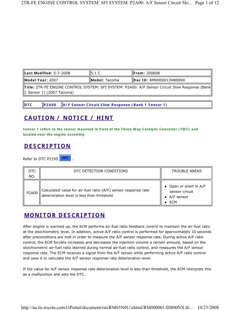 CAUTION / NOTICE / HINT DESCRIPTION MONITOR ... - JustAnswer