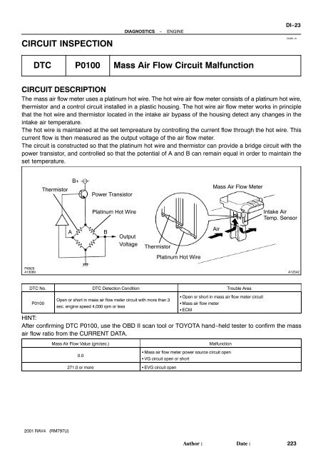 CIRCUIT INSPECTION DTC P0100 Mass Air Flow ... - JustAnswer