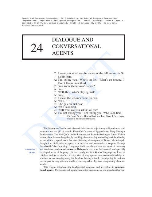Dialogue and conversational agents - Chapter 24. - Justine Cassell