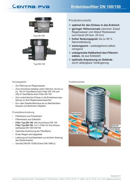 Erdeinbaufilter DN 100 150 S&P - centra-pva