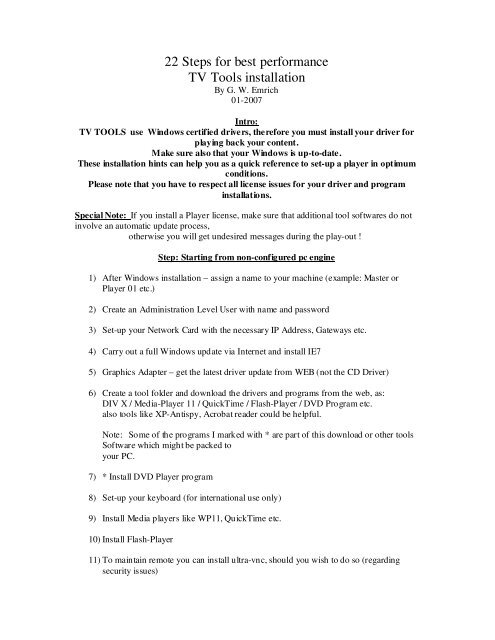 22 Steps for best performance TV Tools installation - JVC