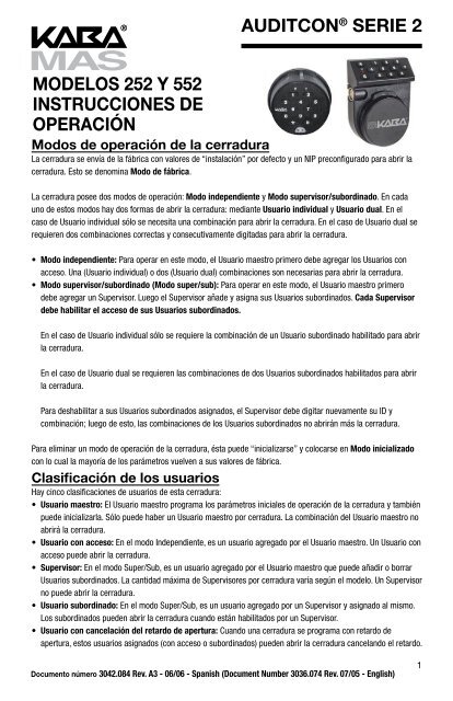 AuditCon® serie 2 ModeLos 252 Y 552 instruCCiones de oPerACiÓn