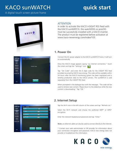 KACO sunWATCH quickstart guide - KACO new energy, Inc.