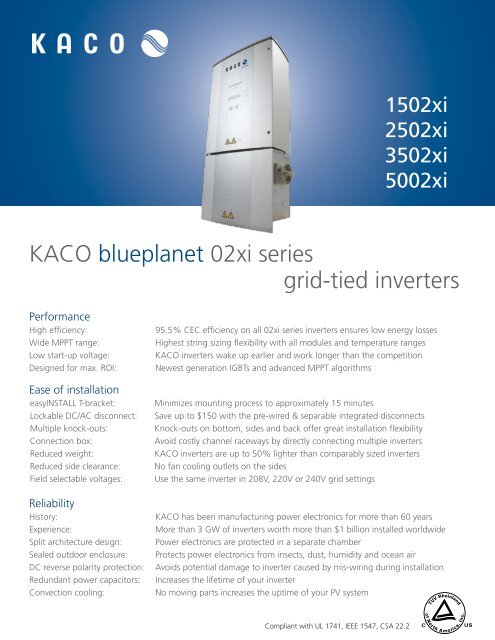 Spec Sheet blueplanet 1502xi, 2502xi, 3502xi, 5002xi - KACO new ...