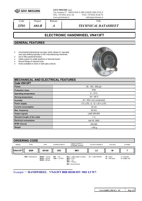 ST03 A04-BA TECHNICAL DATASHEET ELECTRONIC HANDWHEEL