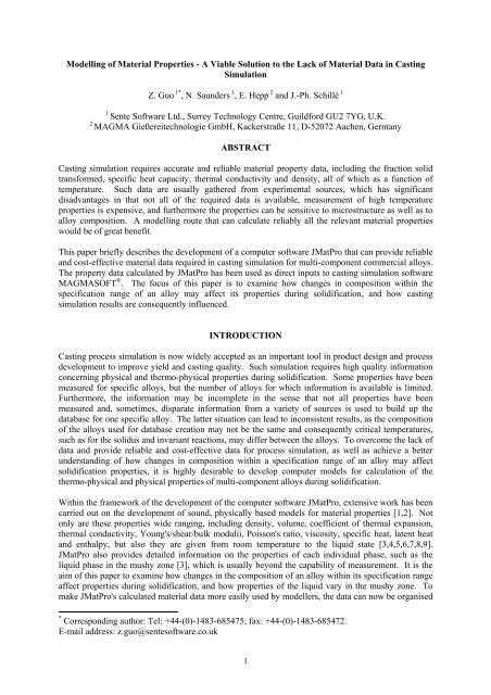 Material data for casting simulation