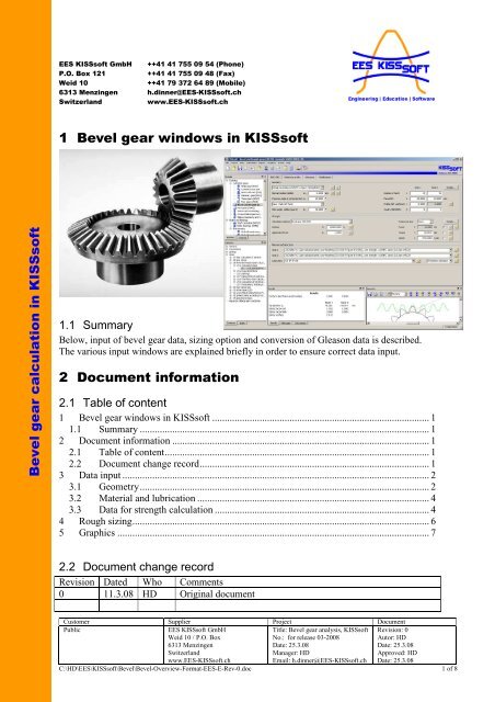 Bevel gear windows in kisssoft bevel gear calculation