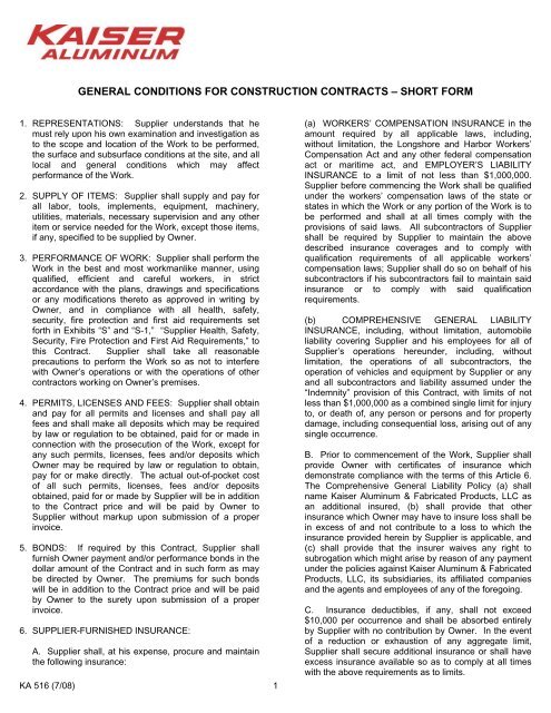 general conditions for construction contracts - Kaiser Aluminum