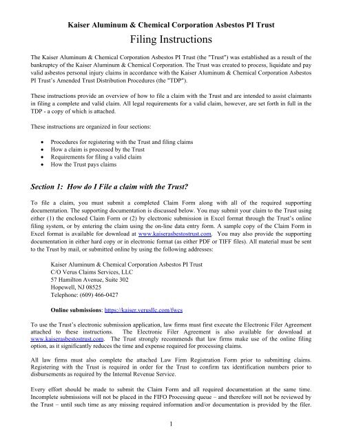 Filing Instructions - Kaiser Asbestos Trust