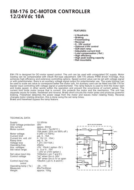 EM-176 DC-MOTOR CONTROLLER 12/24Vdc 10A