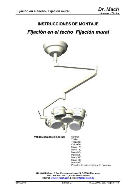 Fijación en el techo, fijación mural - Dr. Mach
