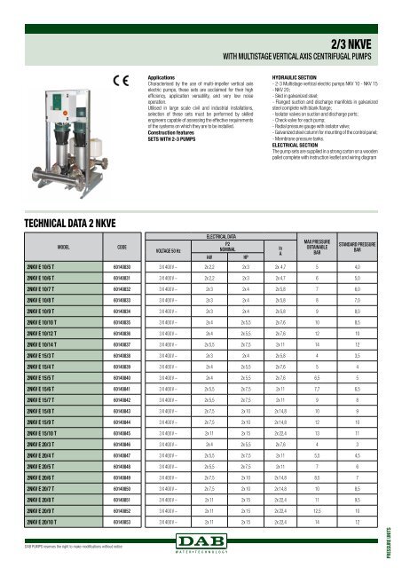 technical sheet - DAB Pumps S.p.a.