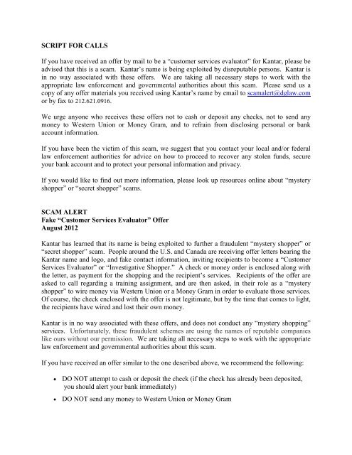 SCRIPT FOR CALLS If you have received an offer by ... - Kantar Retail