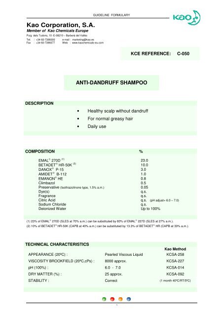 Kao Corporation, S.A. - Kao Chemicals Europe