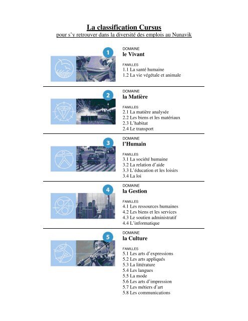 La classification Cursus