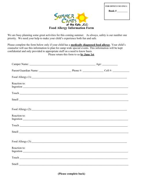 Food Allergy Forms