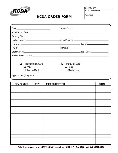 Blank Order Form - KCDA