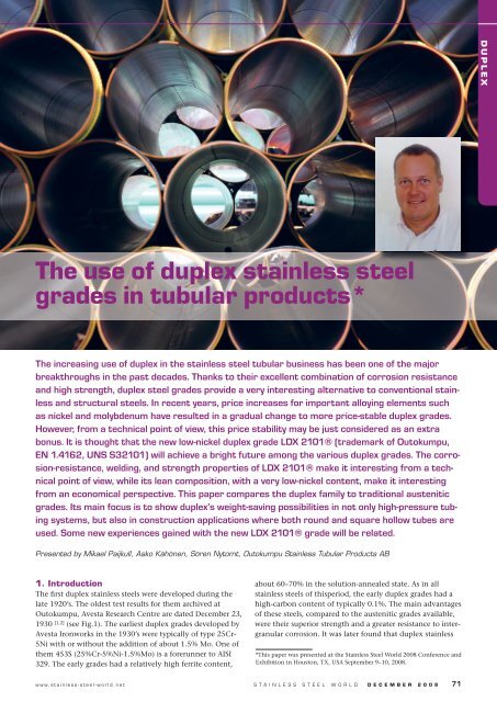 The use of duplex stainless steel grades in - Stainless Steel World