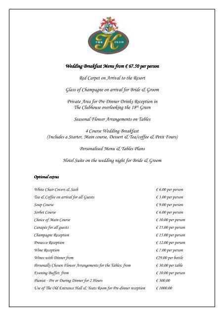Breakfast Menu For Wedding