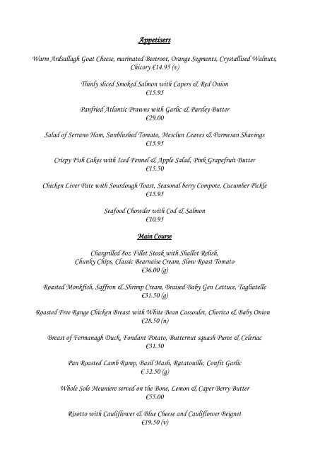 Legends Restaurant Menu - K Club